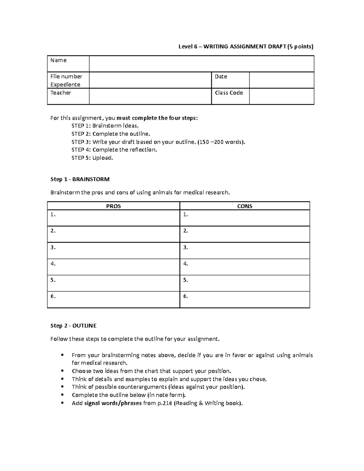 Writing Assignment - Level 6 - Level 6 – WRITING ASSIGNMENT DRAFT (5 ...