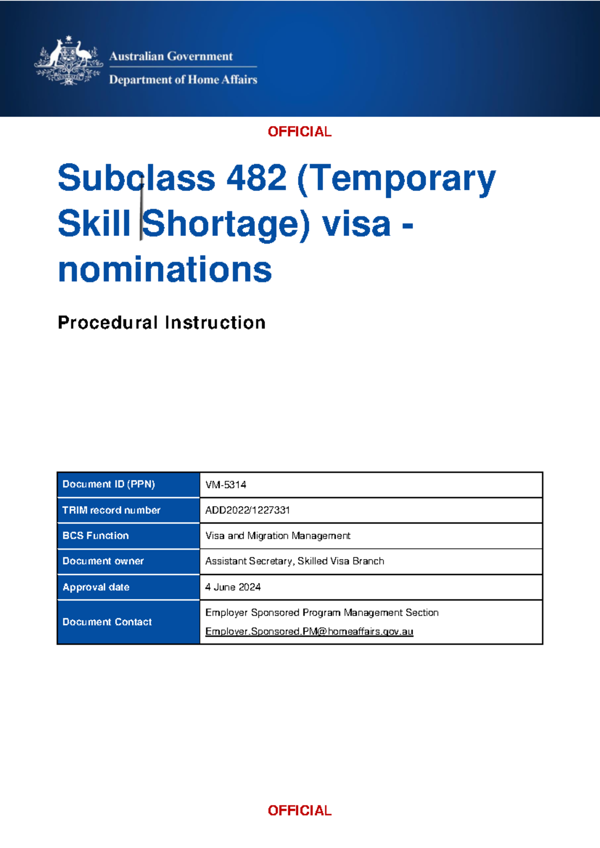 Subclass 482 (Temporary Skill Shortage) visa - nominations Procedural ...