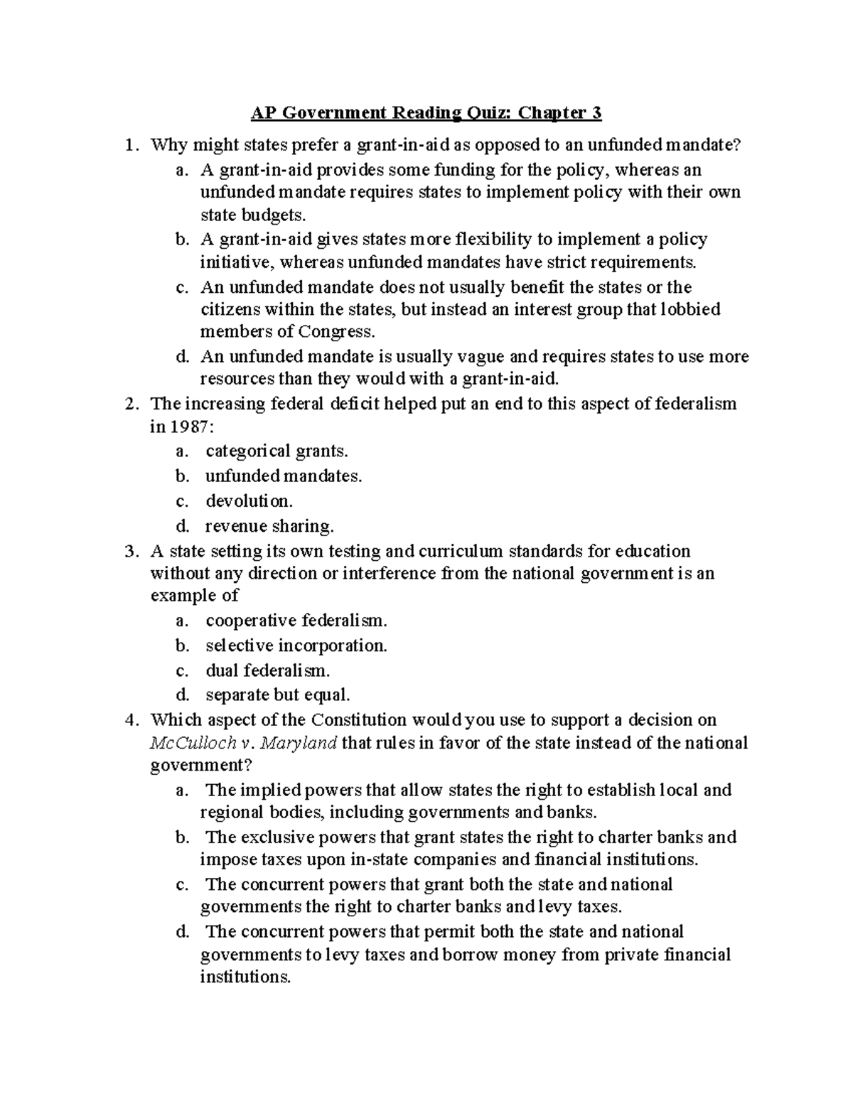 Chapter 3 Reading Quiz - quiz - AP Government Reading Quiz: Chapter 3 ...