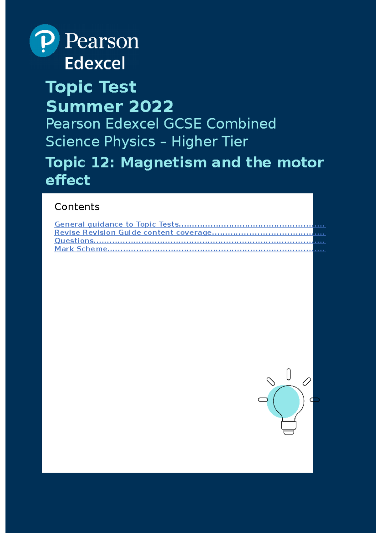 GCSE Combined Sci Physics Higher Tier Topic Test 12 - Topic Test Summer ...
