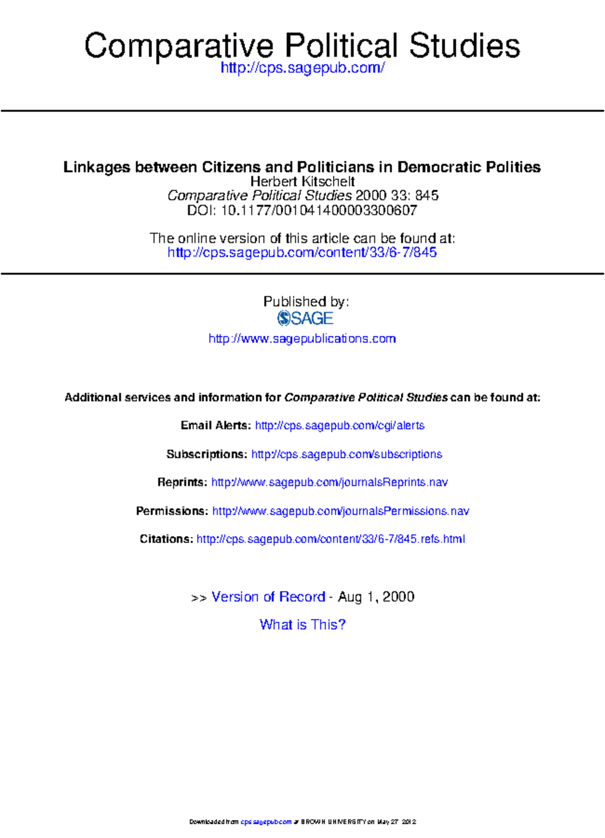 Linkages between Citizens and Politicians in Democratic Polities - cps ...