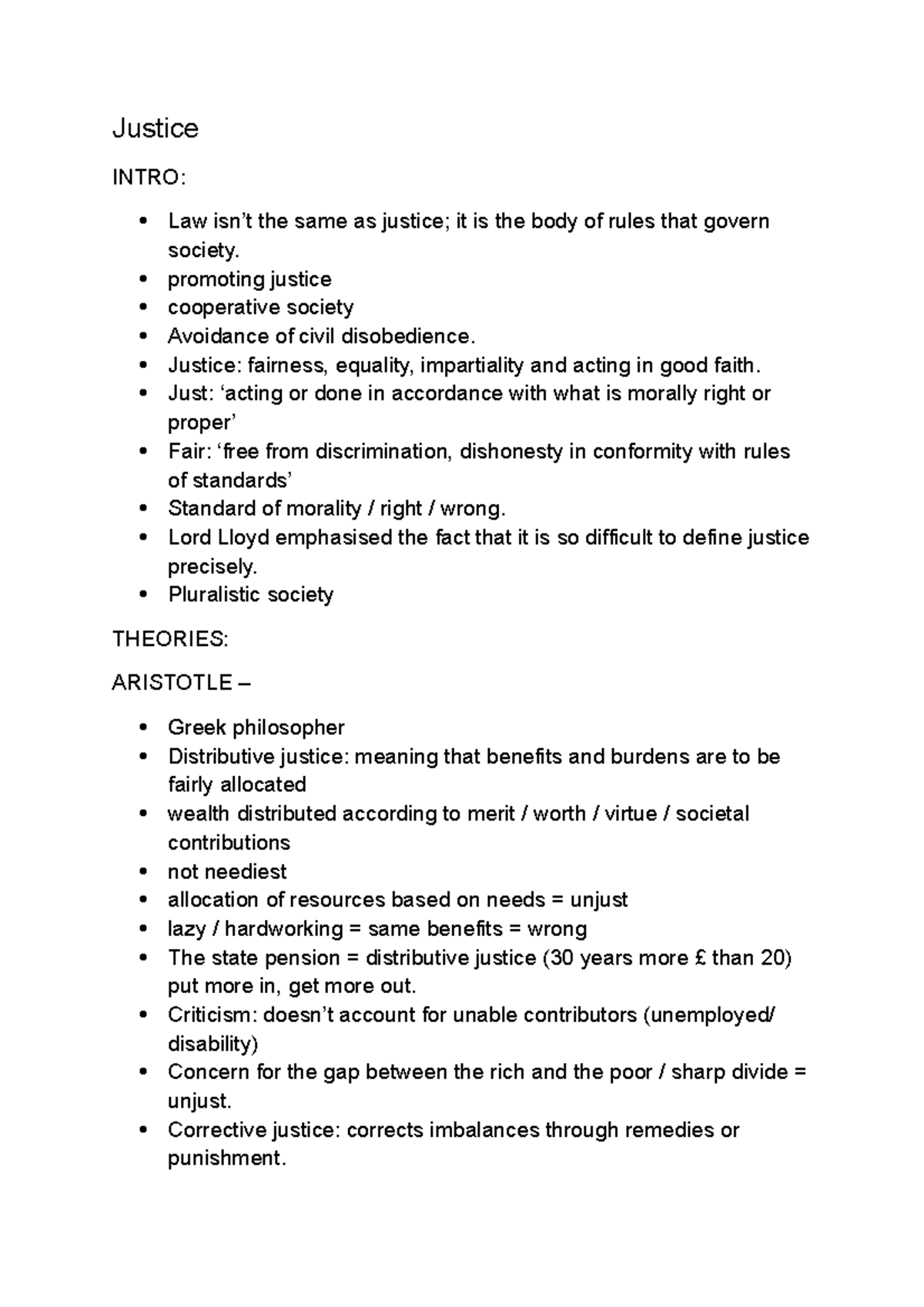 Justice notes summarised - Justice INTRO: Law isn’t the same as justice ...
