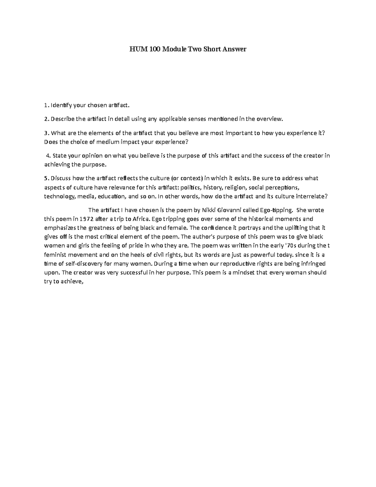 HUM 100 Module Two Short Answer - HUM 100 Module Two Short Answer ...