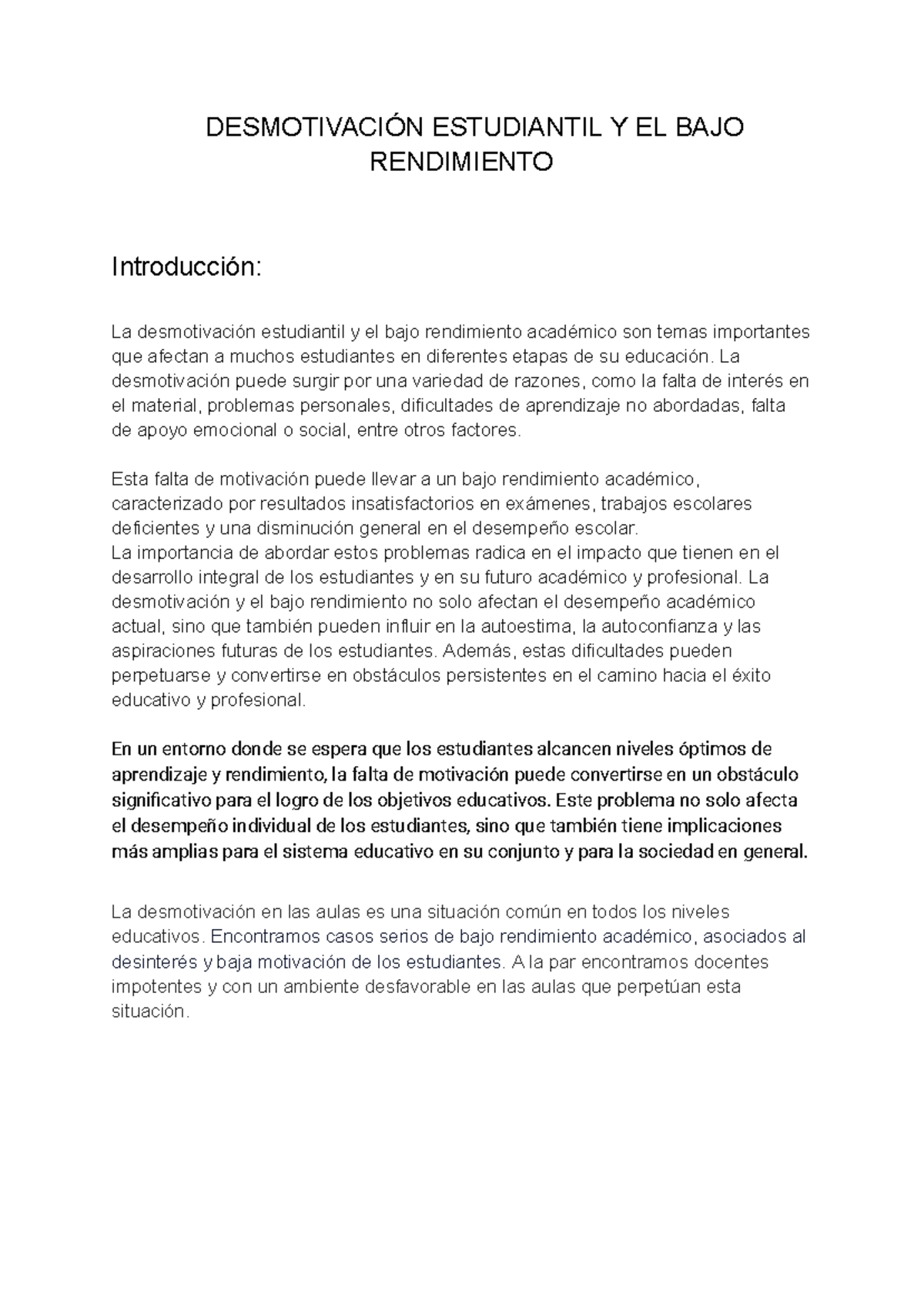 Desmotivación Estudiantil Y EL BAJO Rendimiento - DESMOTIVACIÓN ...