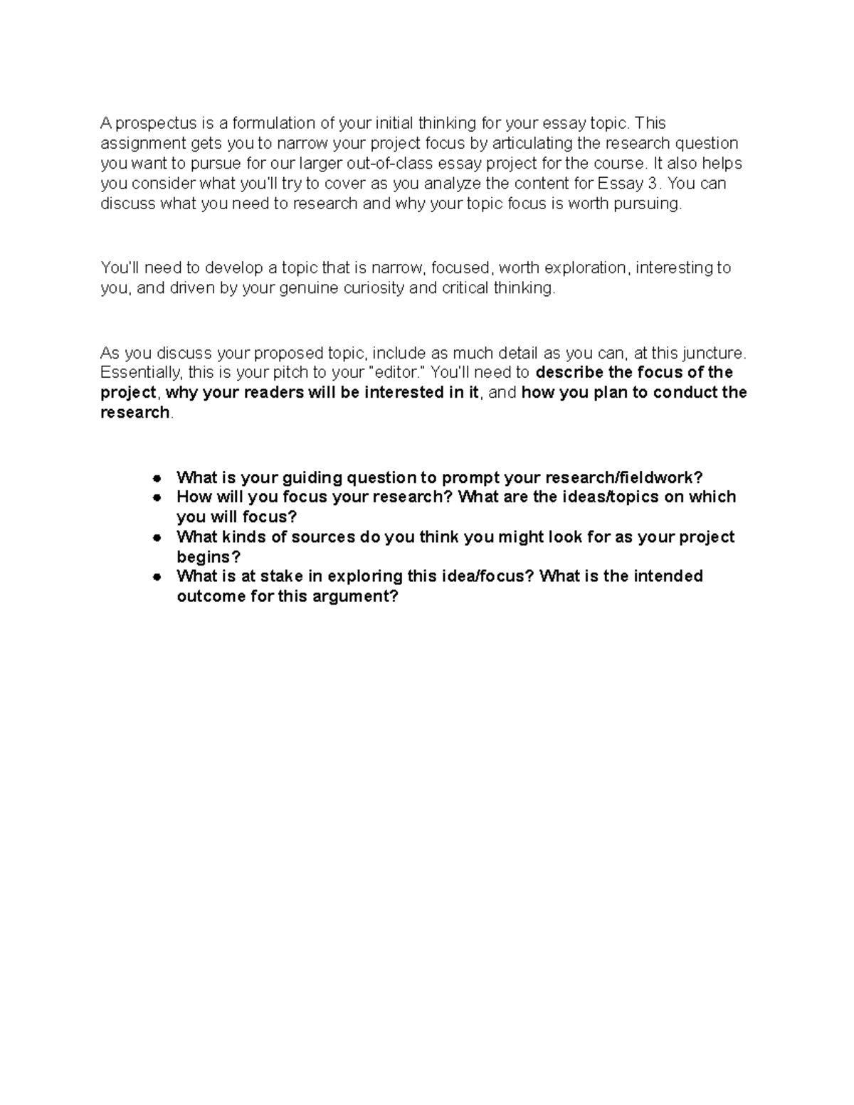 Prospectus - A prospectus is a formulation of your initial thinking for ...