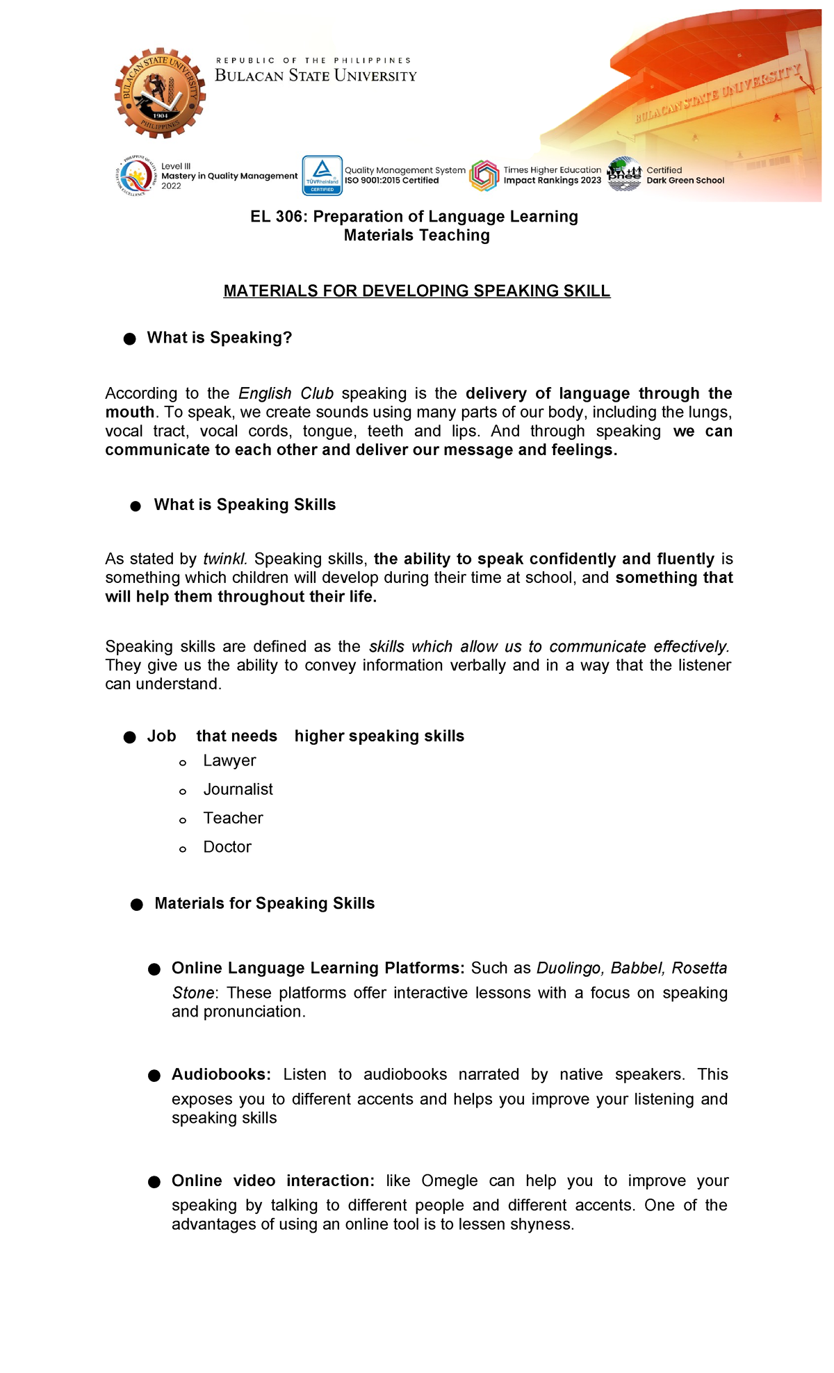 Lesson 5 - Preparation of Instructional Materials - EL 306: Preparation ...