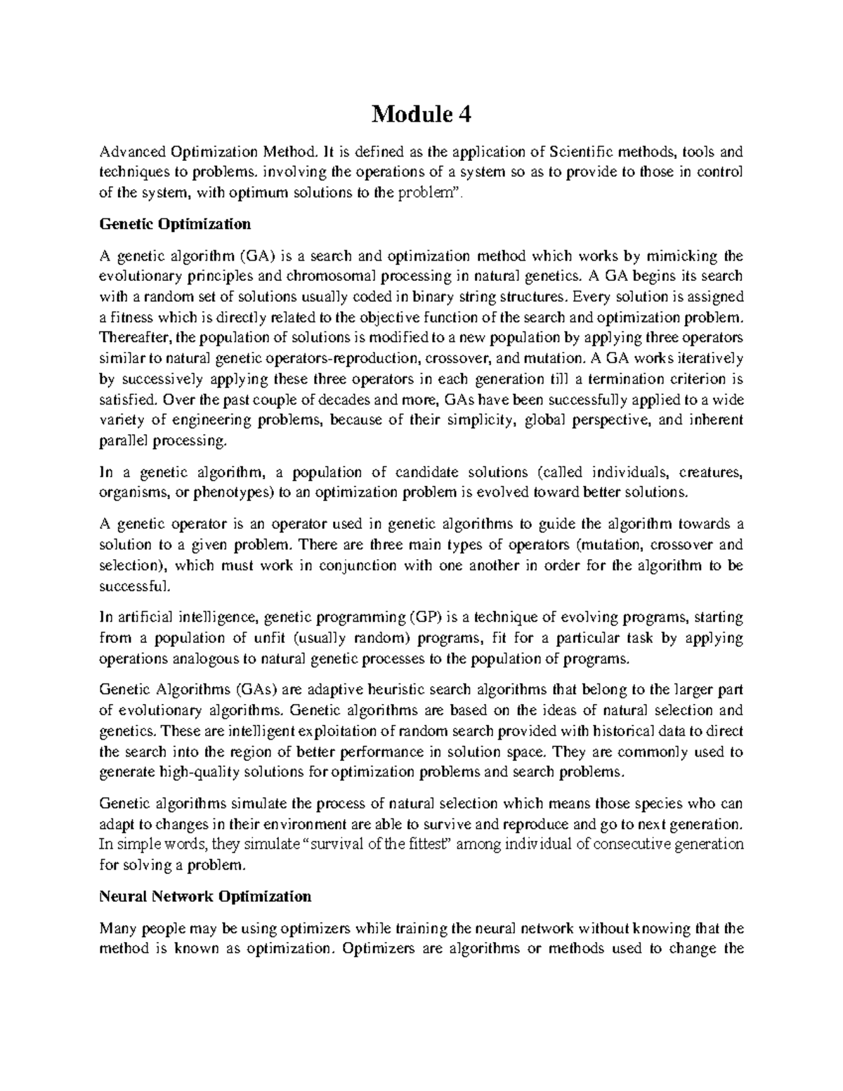 Module 4 - Module 4 Advanced Optimization Method. It is defined as the ...