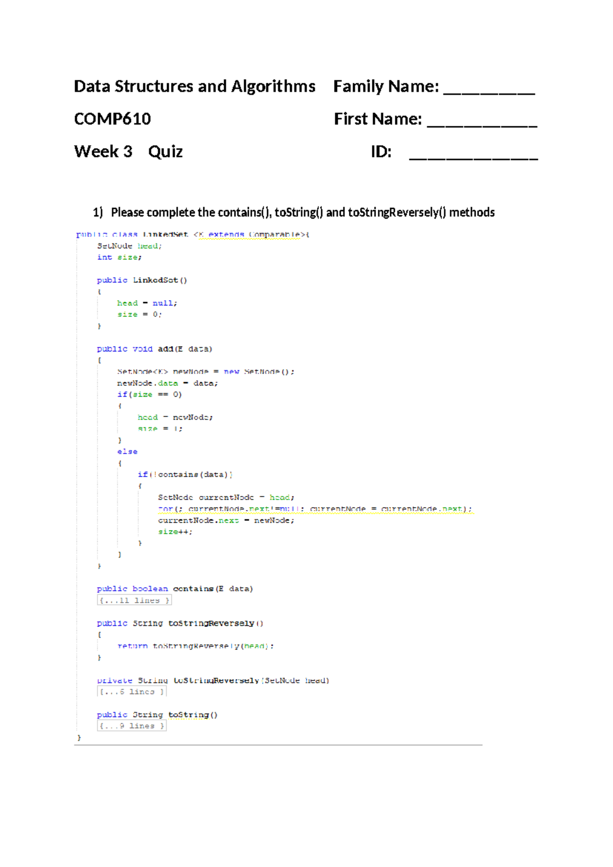 Week 3 - week 3 lab questions - Data Structures and Algorithms - Data ...
