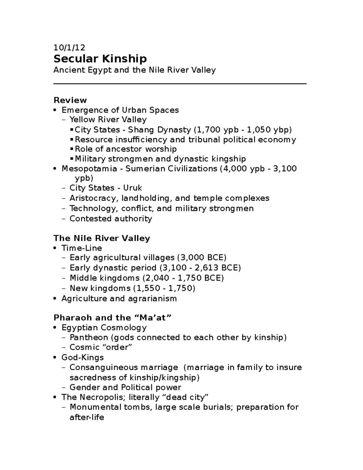 Lecture 11 - Secular Kinship in Egypt and Nile River Valley 10-1-12 ...