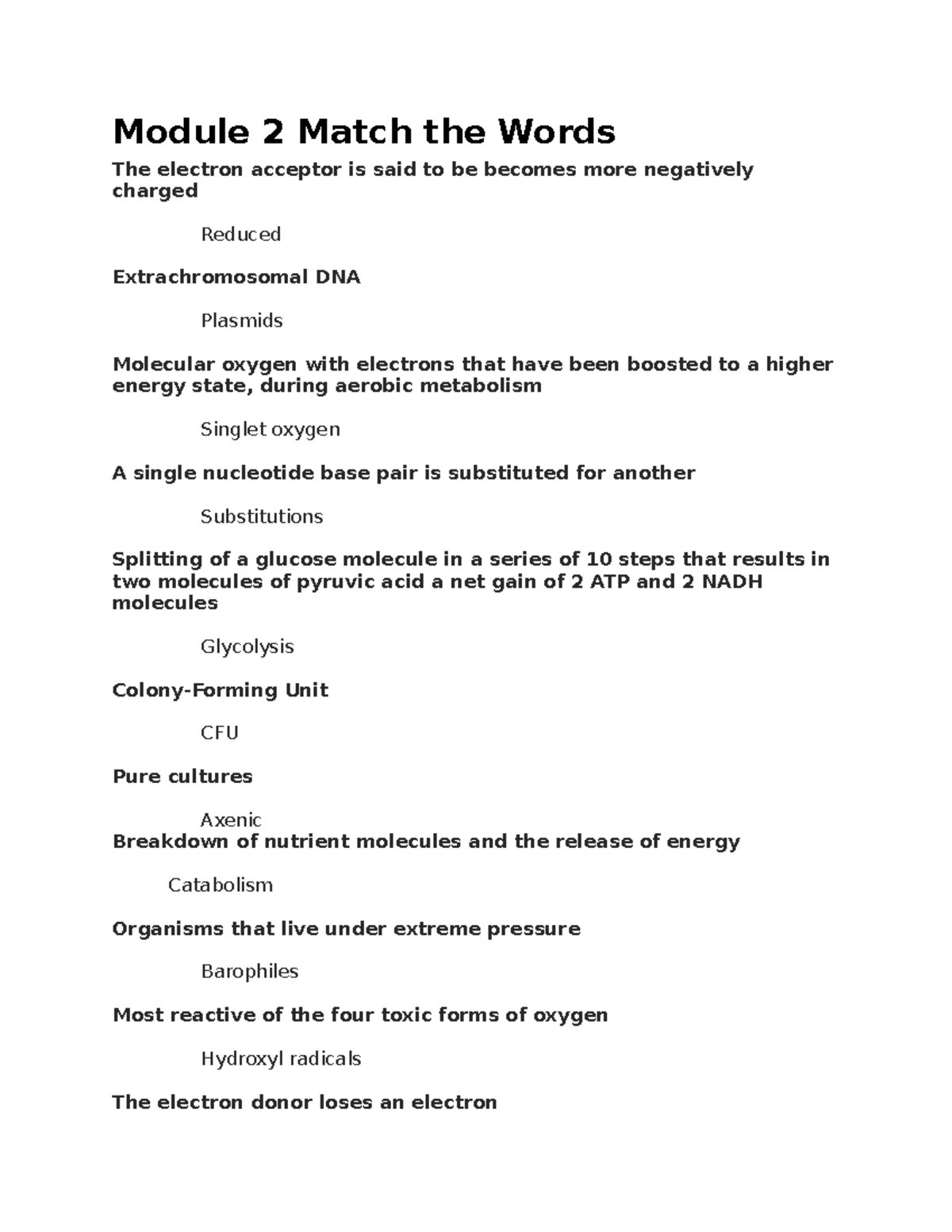Module 2 Match the Words - Module 2 Match the Words The electron ...