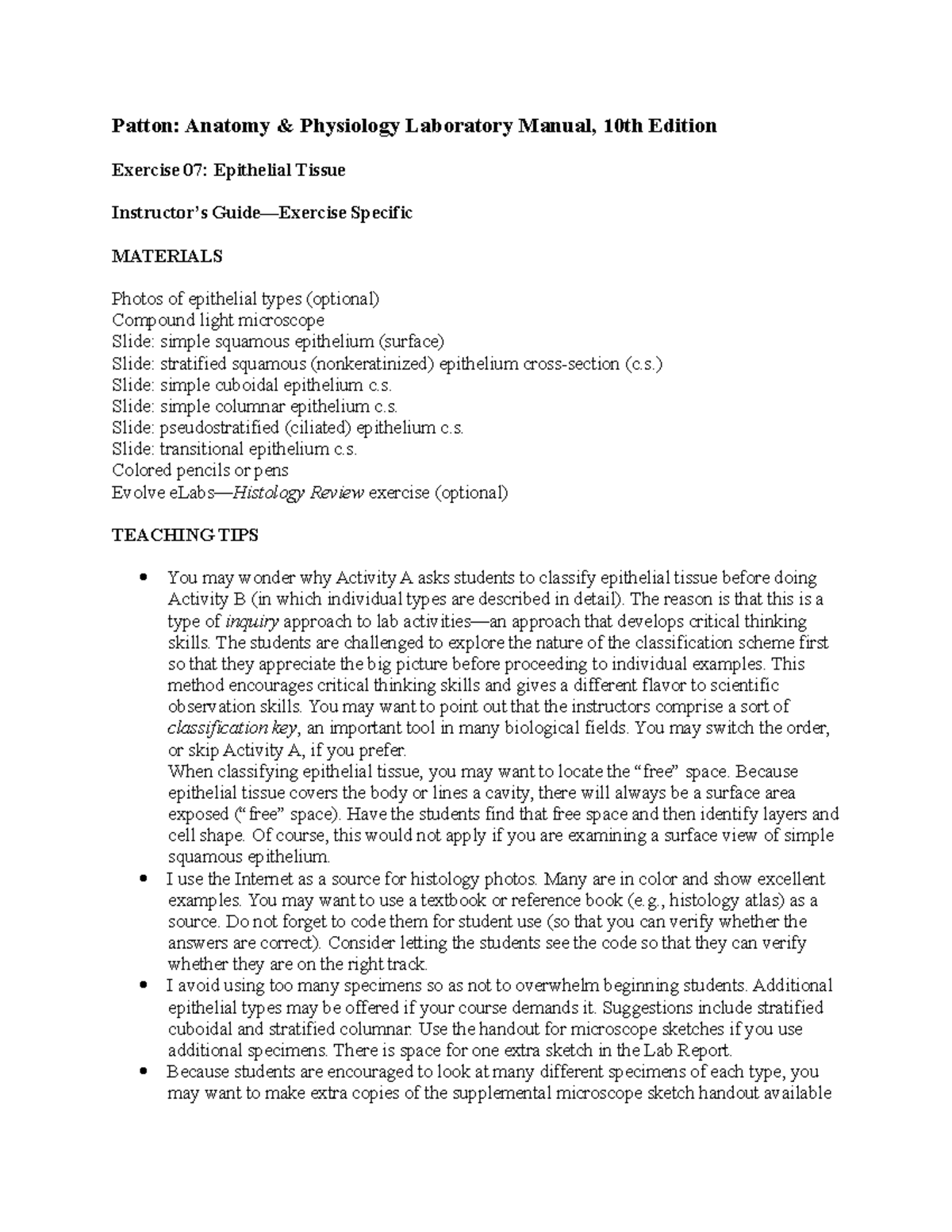 Patton 3 Lecture Summary And Key Pointers Patton Anatomy And Physiology Laboratory Manual