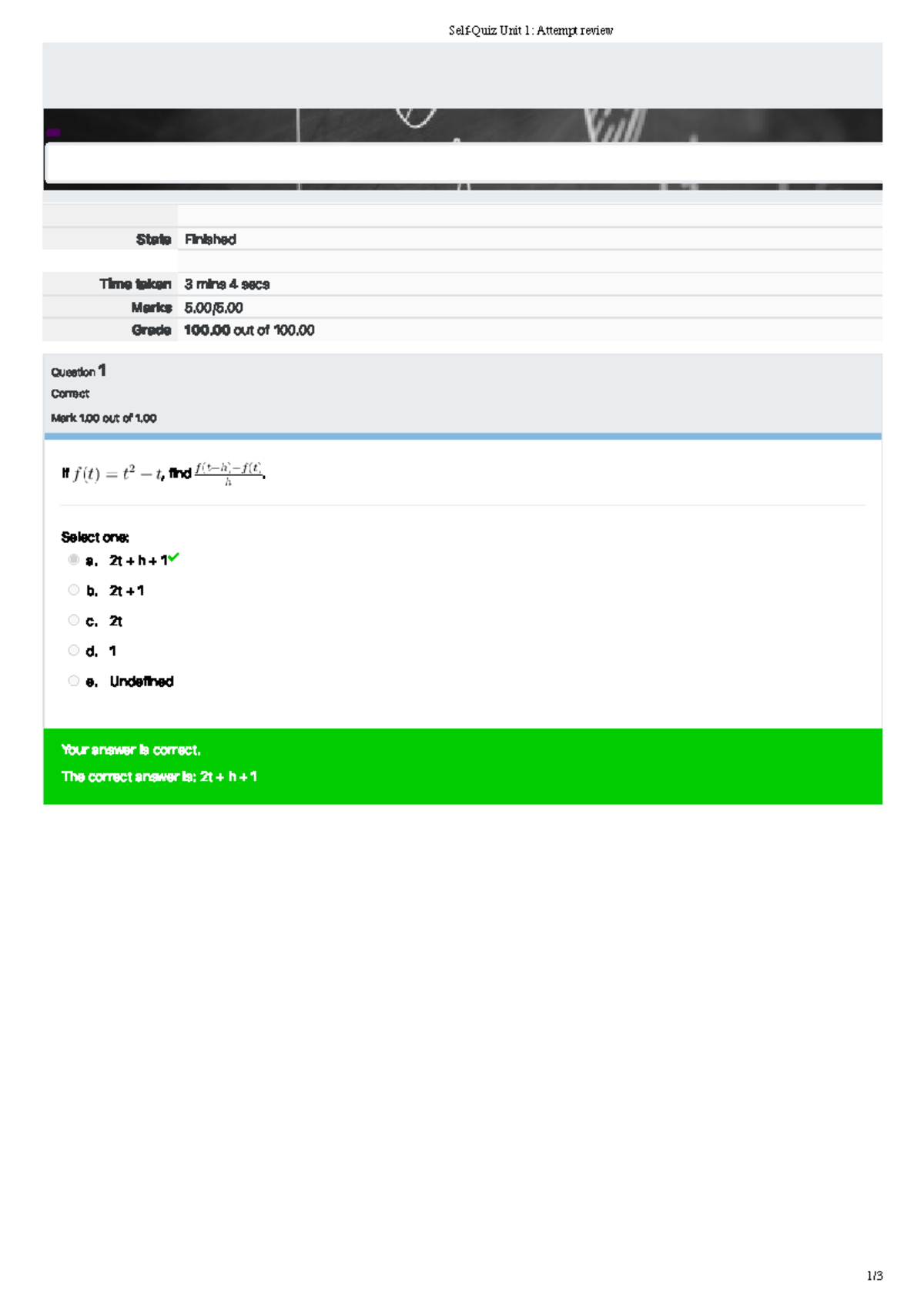 Self Quiz Unit 1 Attempt Review Self Quiz Unit 1 Attempt Review 1 State Finished Time Taken