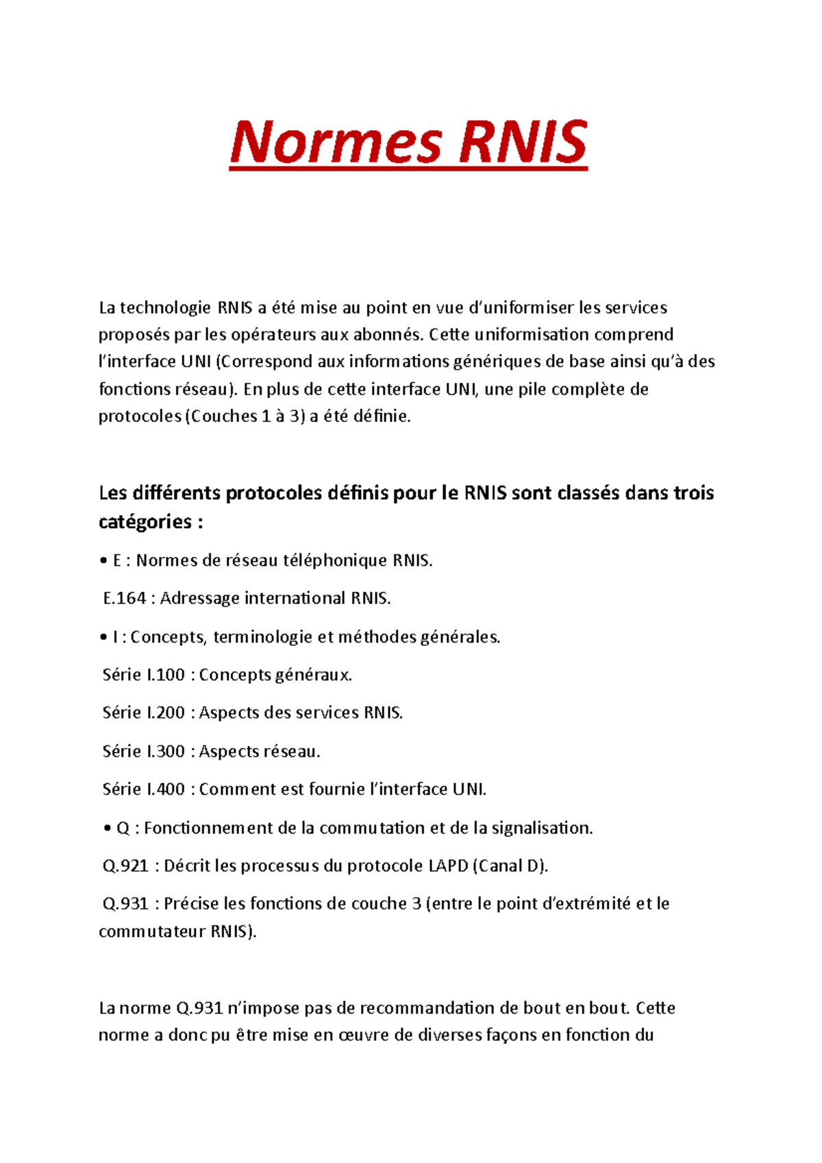 Normes RNIS - Normes RNIS La technologie RNIS a été mise au point en ...