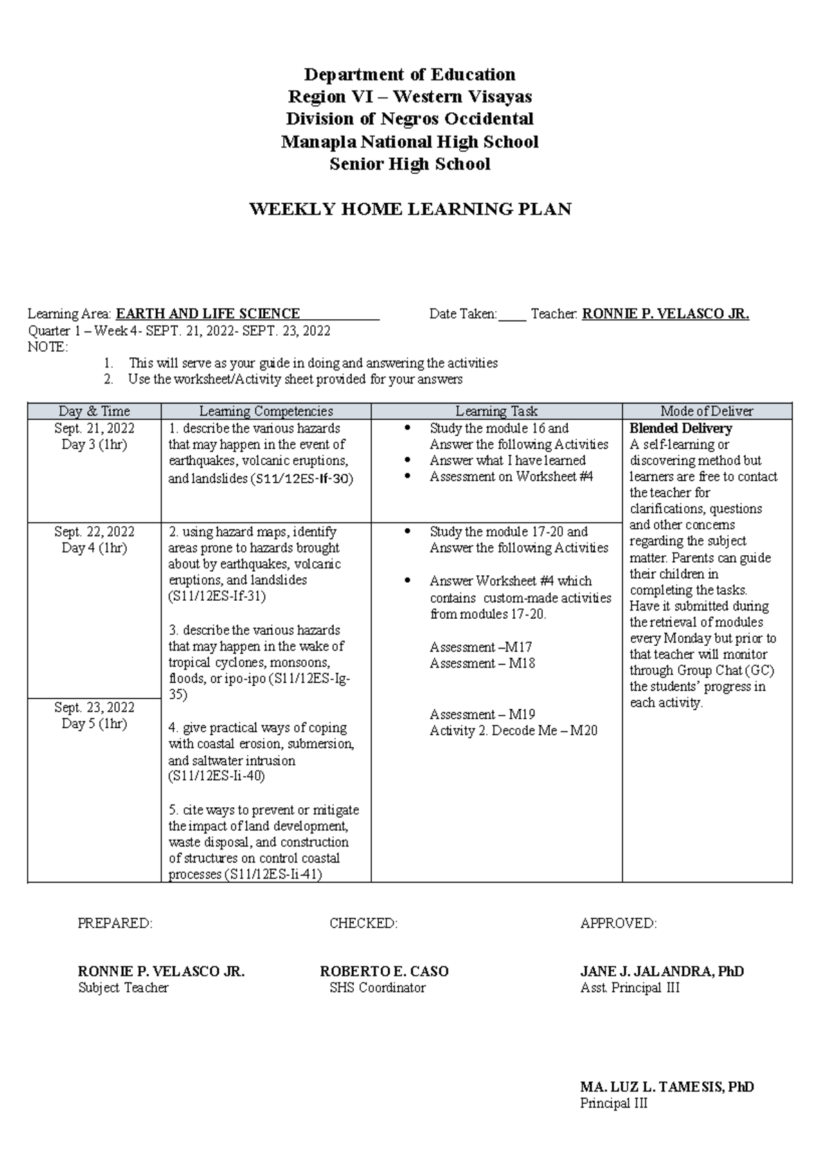 ELS-Q1- Weekly HOME Learning PLAN WEEK-4 - Department of Education ...