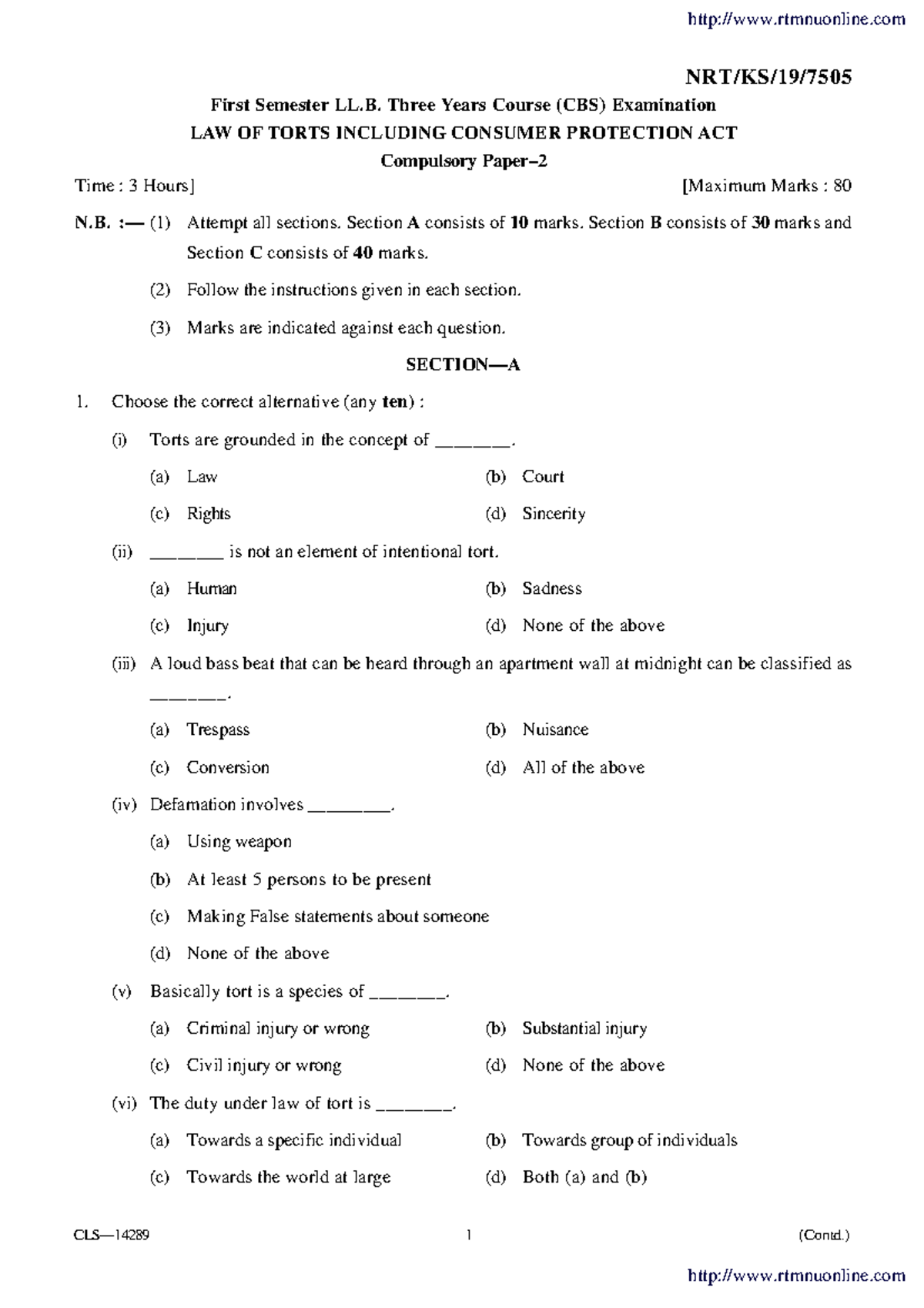 Llb 1 sem law of torts including consumer protection act p2 7505 summer ...