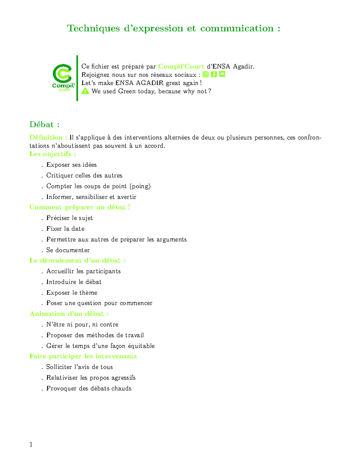 Débat - Techniques d’expression et communication : Ce fichier est ...