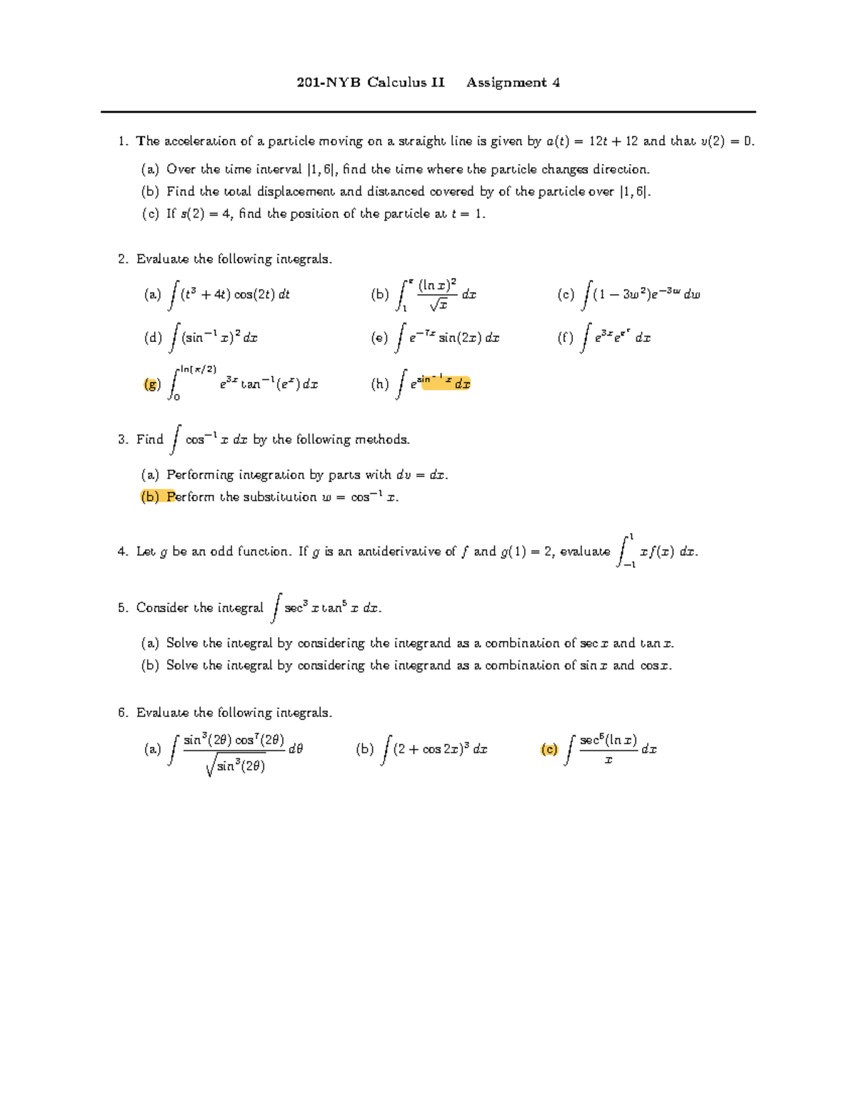 calculus 4 math questions - 201-NYB Calculus II Assignment 4 The ...