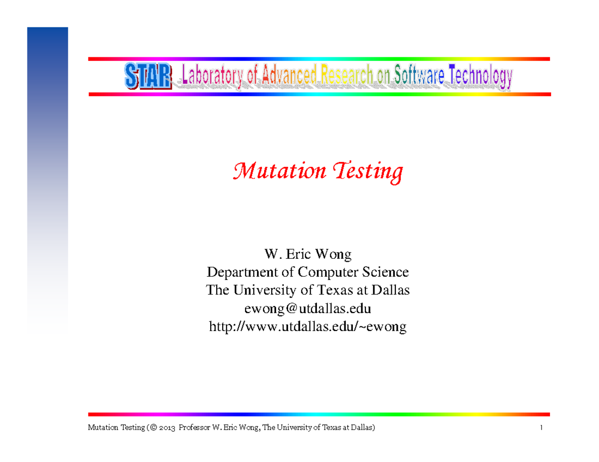 28 Mutation Testing one slide to Page61 - Mutation Testing Mutation ...