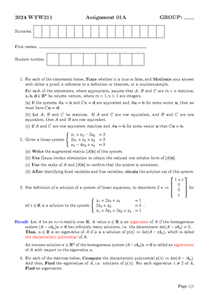 WTW 211 - UP - Linear algebra - Studocu
