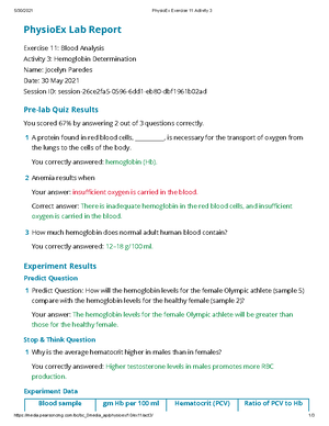 PhysioEx Exercise 11 Activity 5 Lab Report - Studocu