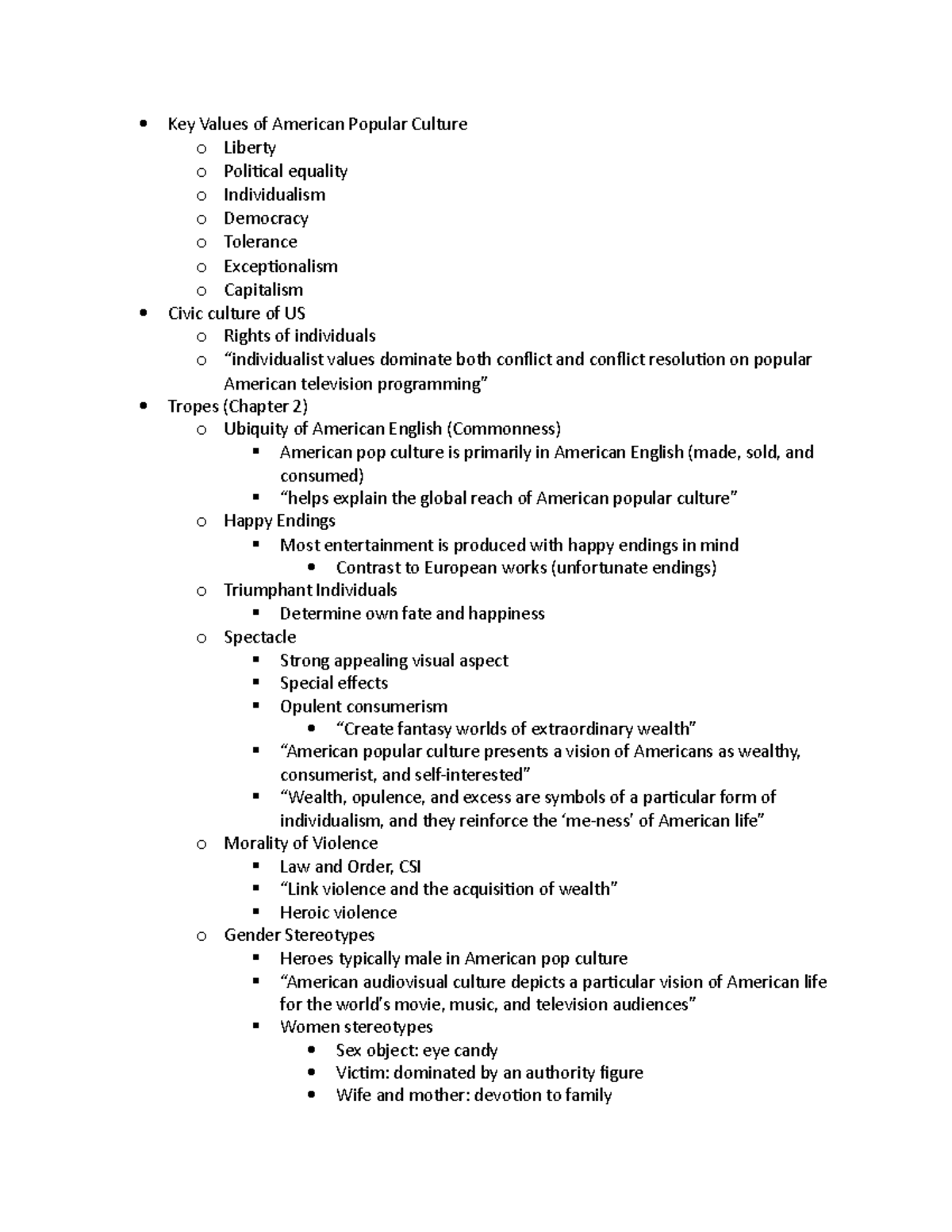 Final Review - Summary America - A Global Context - Key Values of ...