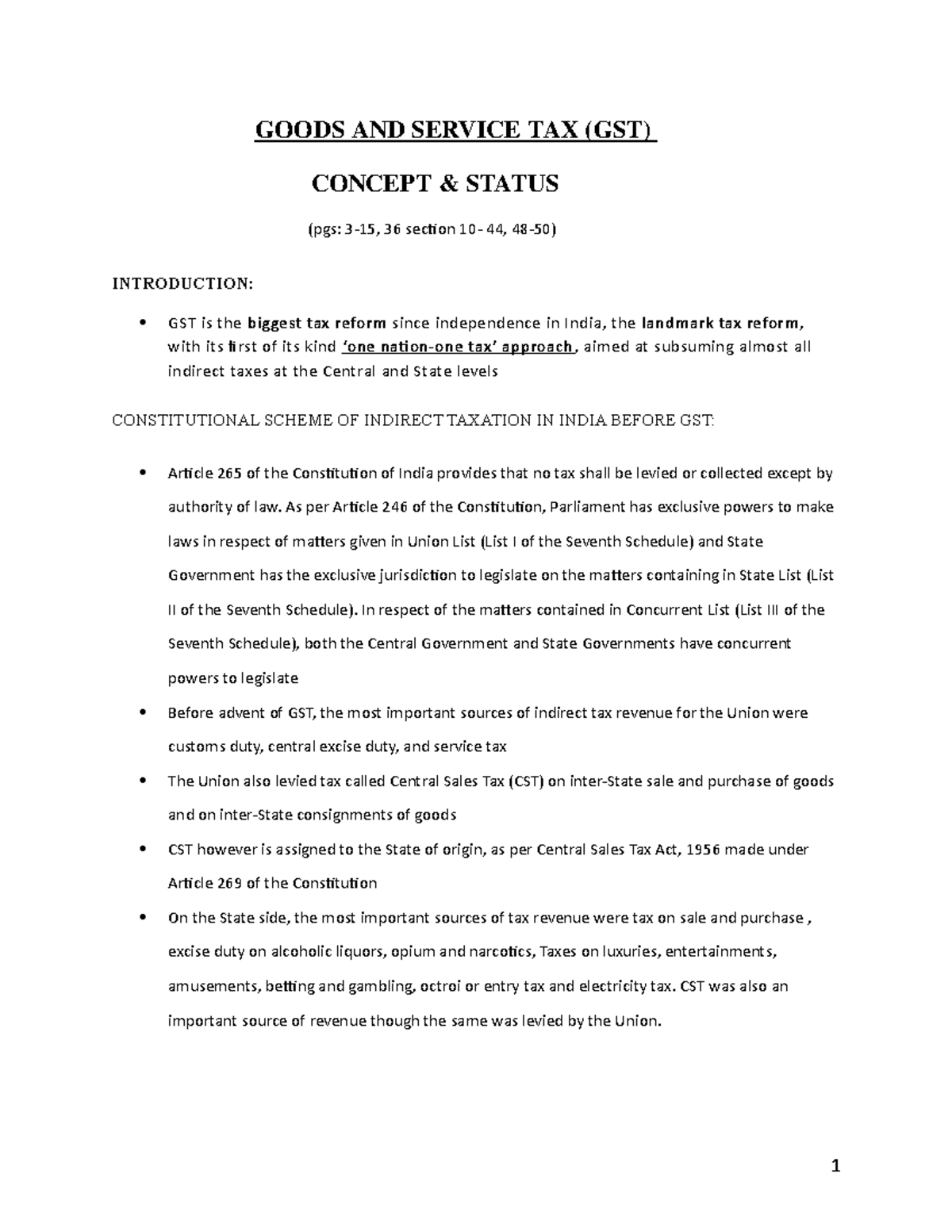GST concepts notes - contemporary economics - GOODS AND SERVICE TAX ...