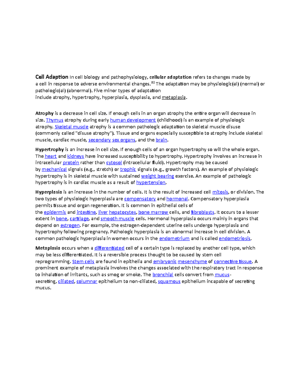 Cell adaption div - LECTURE CELL - Cell Adaption In cell biology and ...