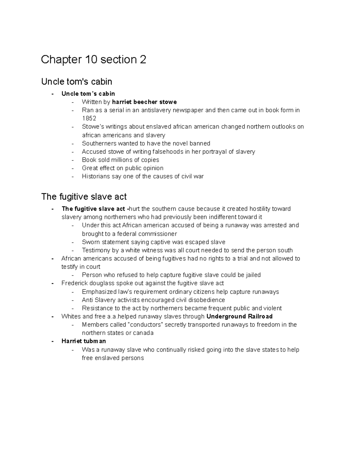 Chapter 10 section 2 - History Summary - Chapter 10 section 2 Uncle tom ...