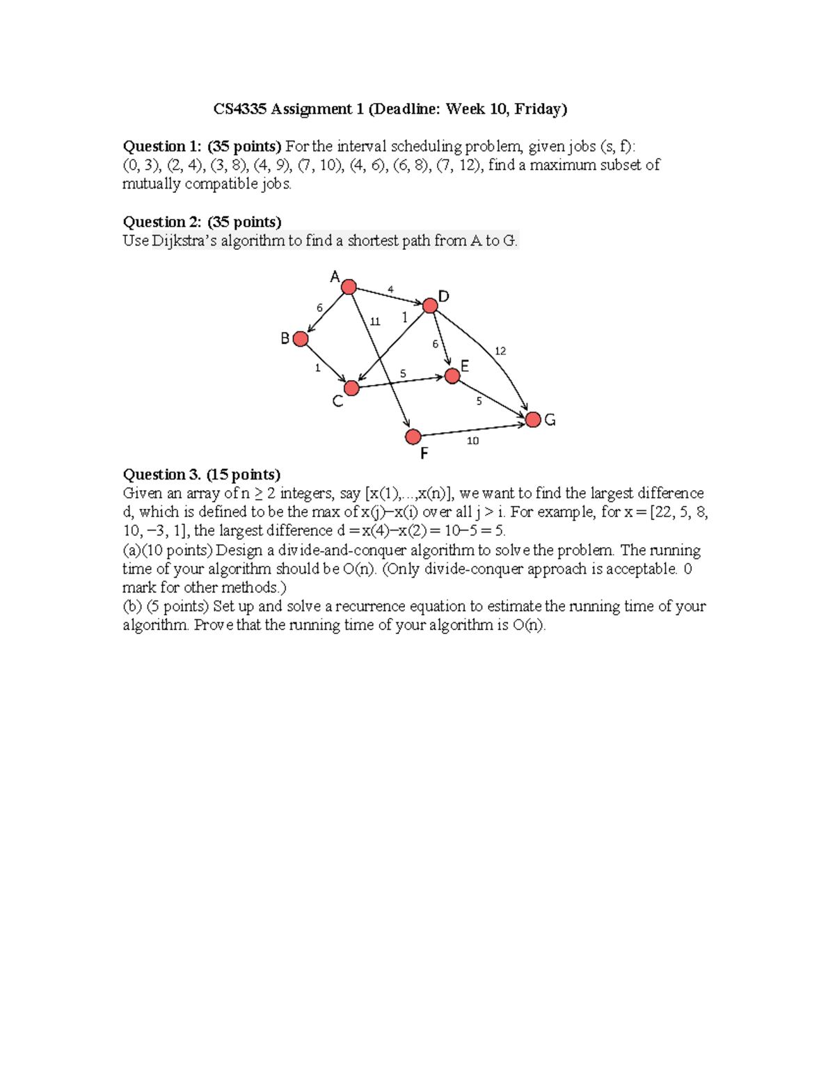 As1-24n - Assignment 1 - 1 CS4335 Assignment 1 (Deadline: Week 10, Friday) Question 1: (35 ...