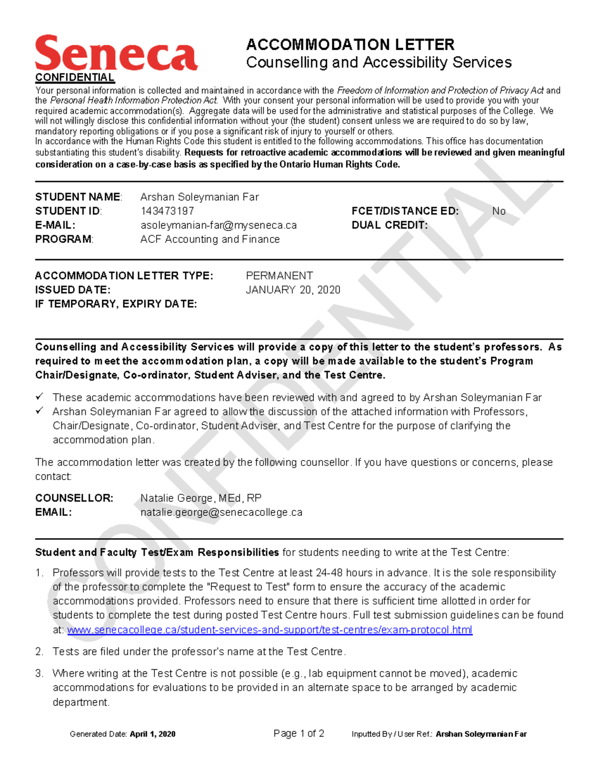 Accommodation Letter (1) (2) - ACCOMMODATION LETTER Counselling and ...