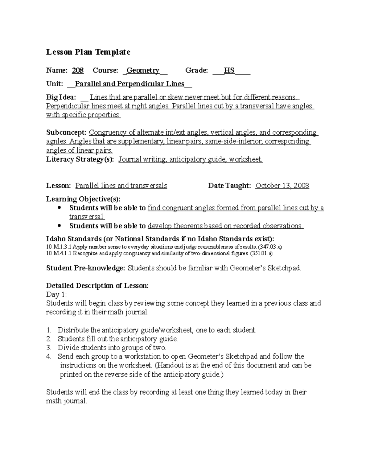208 y2f parallelandperp paralleltrans web - Lesson Plan Template Name ...