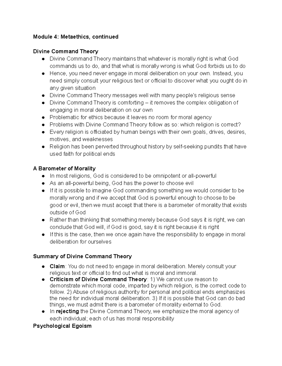 Metaethics Part 2 - Module 4: Metaethics, continued Divine Command ...