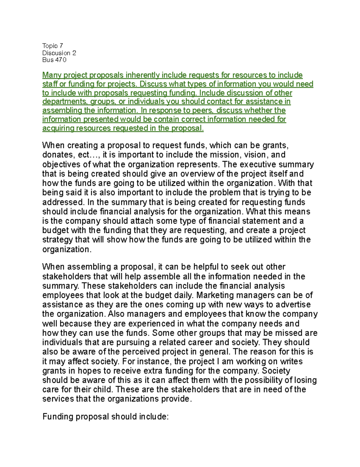 T7-DQ2-BUS 470 - Discussion on the topic week - Topic 7 Discusion 2 Bus ...