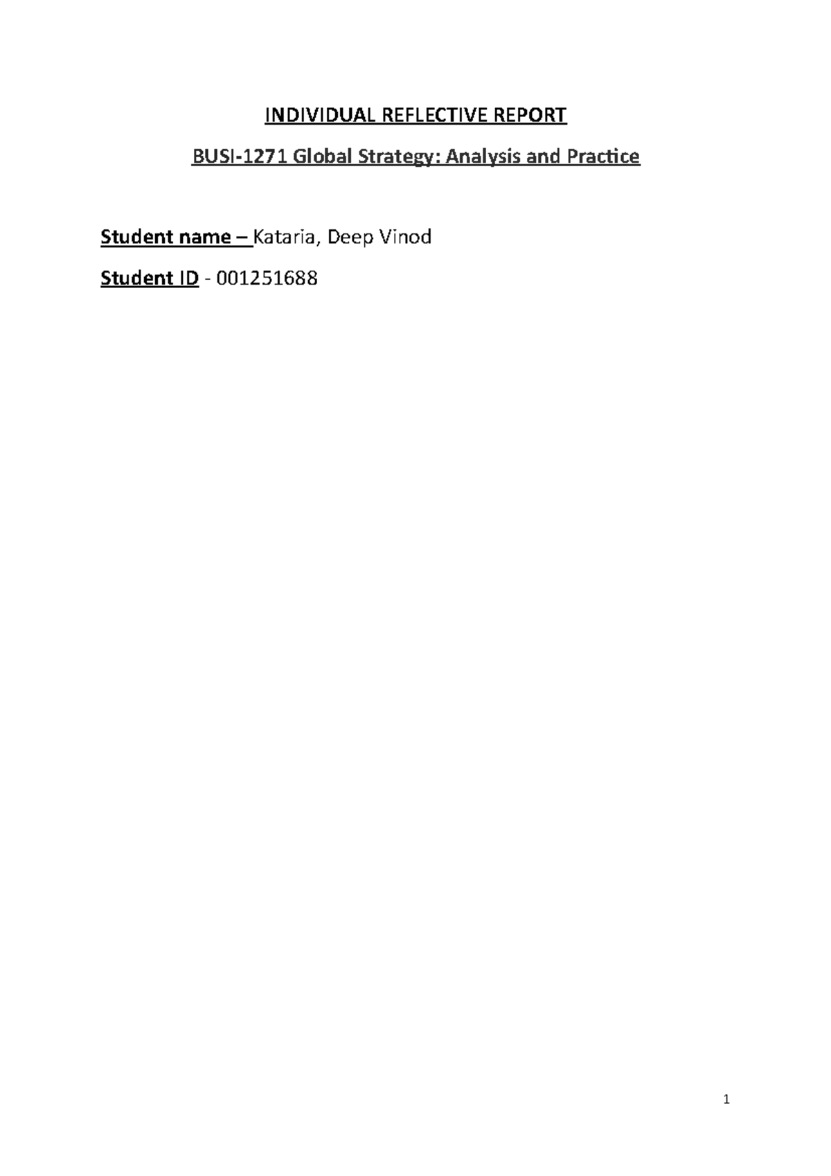 individual reflective report - INDIVIDUAL REFLECTIVE REPORT BUSI-1271 ...