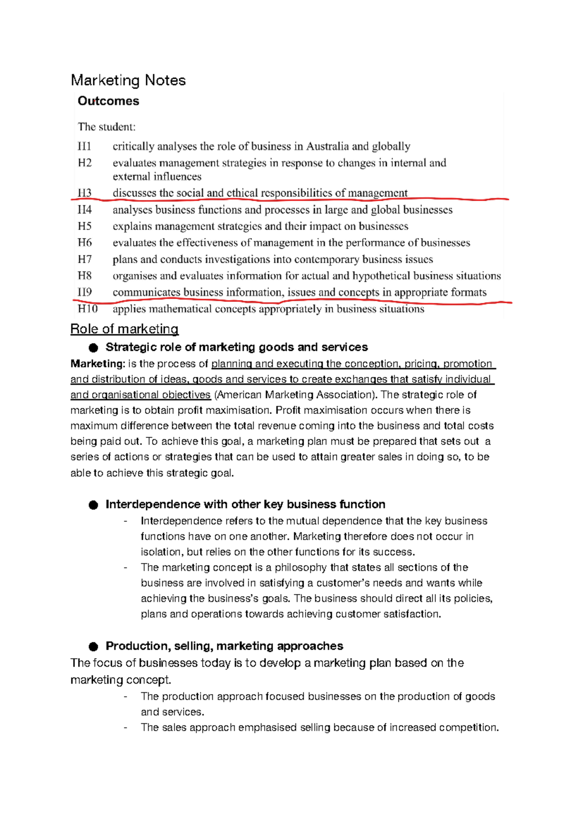 Marketing Notes - Marketing Notes Role of marketing Strategic role of ...