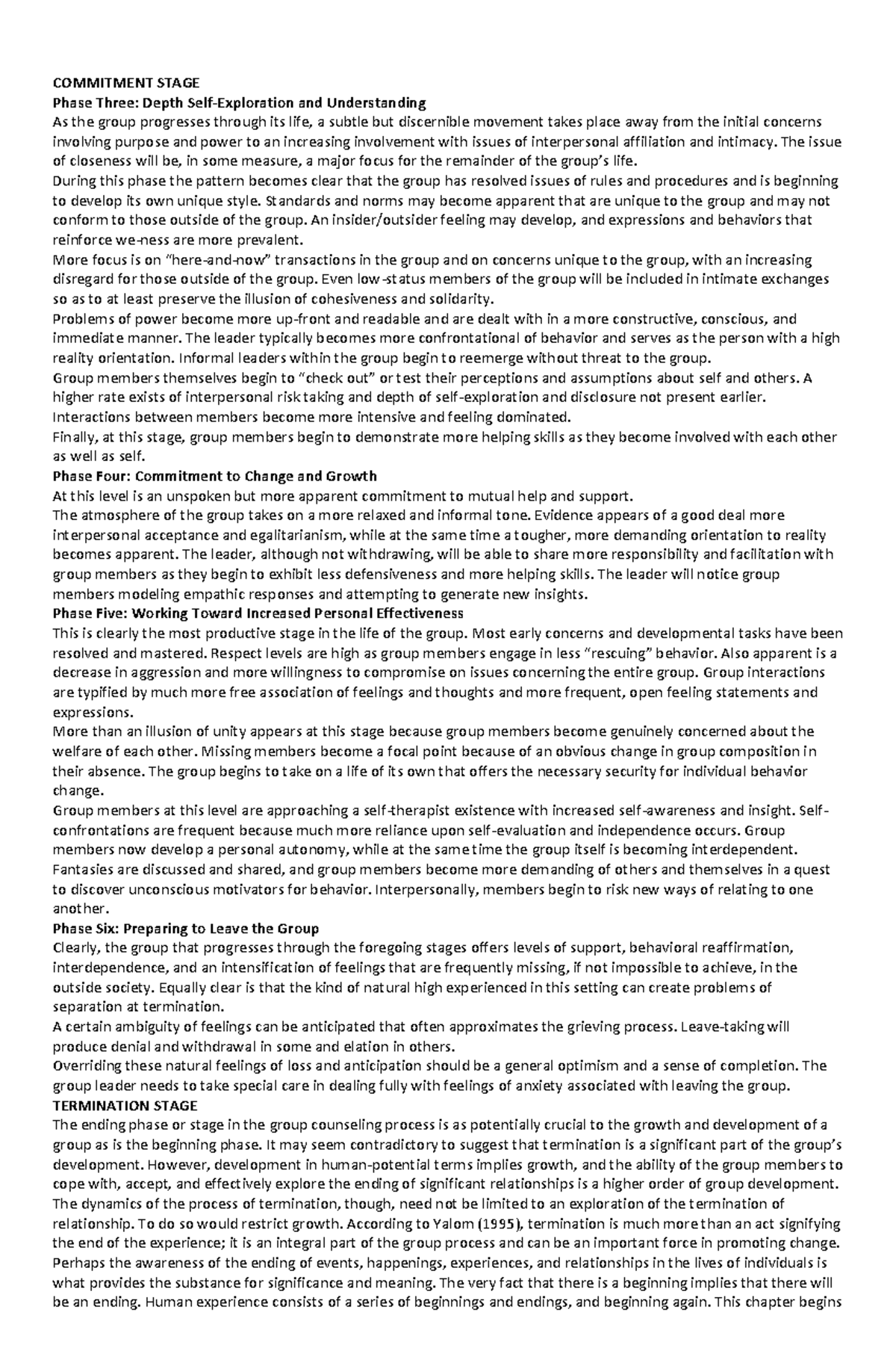 Stages of Development - read - COMMITMENT STAGE Phase Three: Depth Self ...