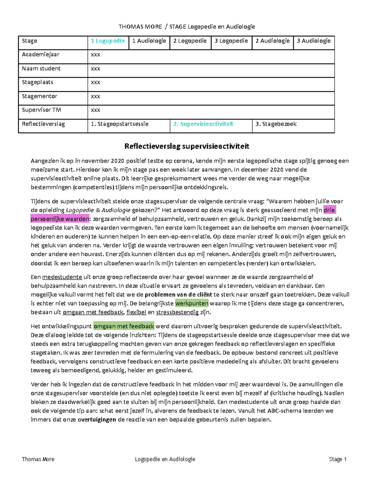 Stage 1LA Reflectieverslag 2 model 2324 - THOMAS MORE / STAGE Logopedie ...