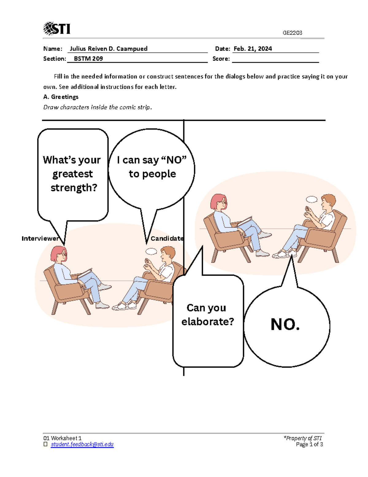 01 Worksheet 14-3-1 - 01 Worksheet 1 GE Page 1 of 3 *Property of STI ...