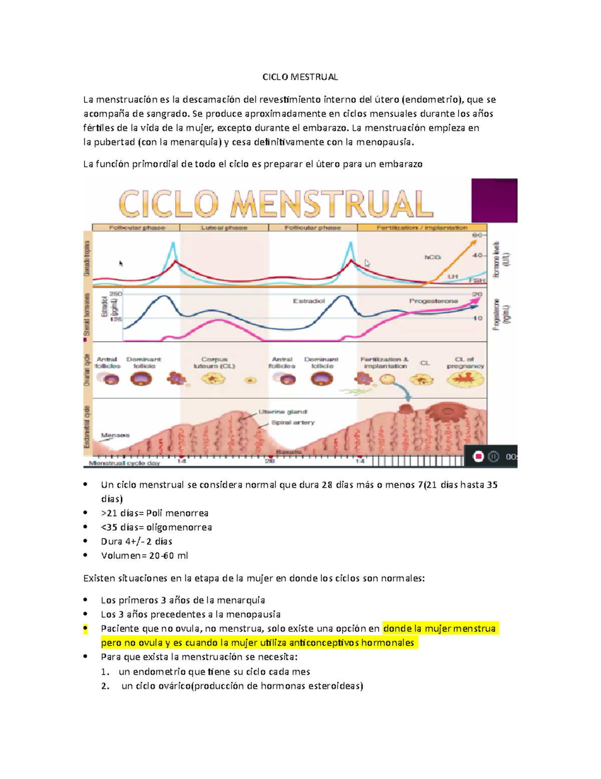 Ciclo menstrual - resumen - CICLO MESTRUAL La menstruación es la ...