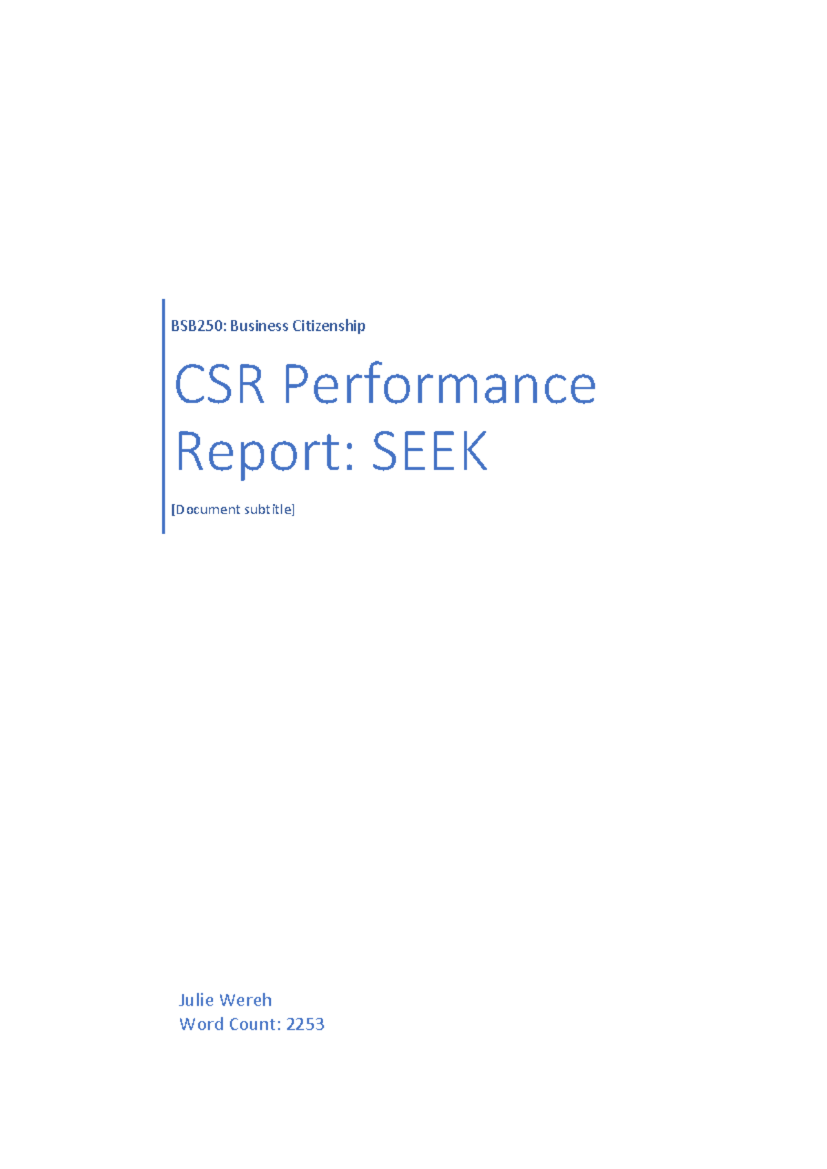 BSB250 A3 - BSB250: Business Citizenship CSR Performance Report: SEEK ...