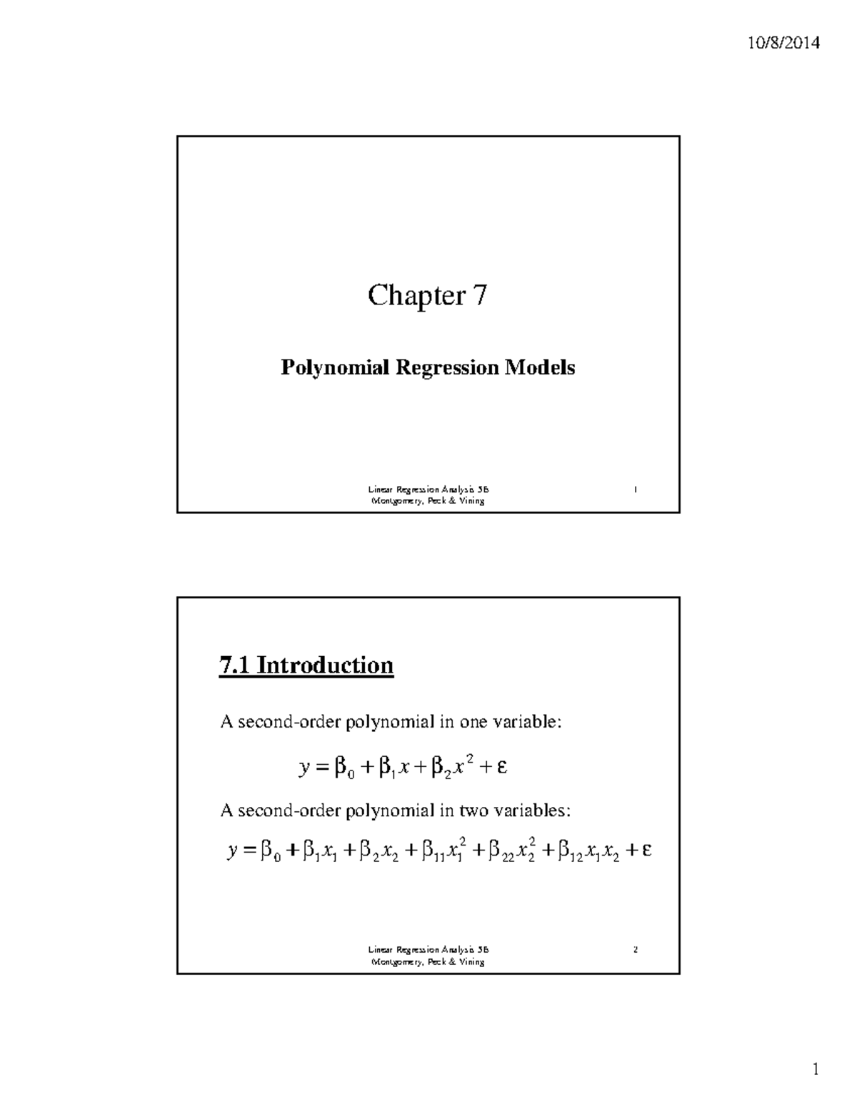 Chapter 07 Regression 5E - Linear Regression Analysis 5E Montgomery, Peck & Vining 1 Chapter 7 ...