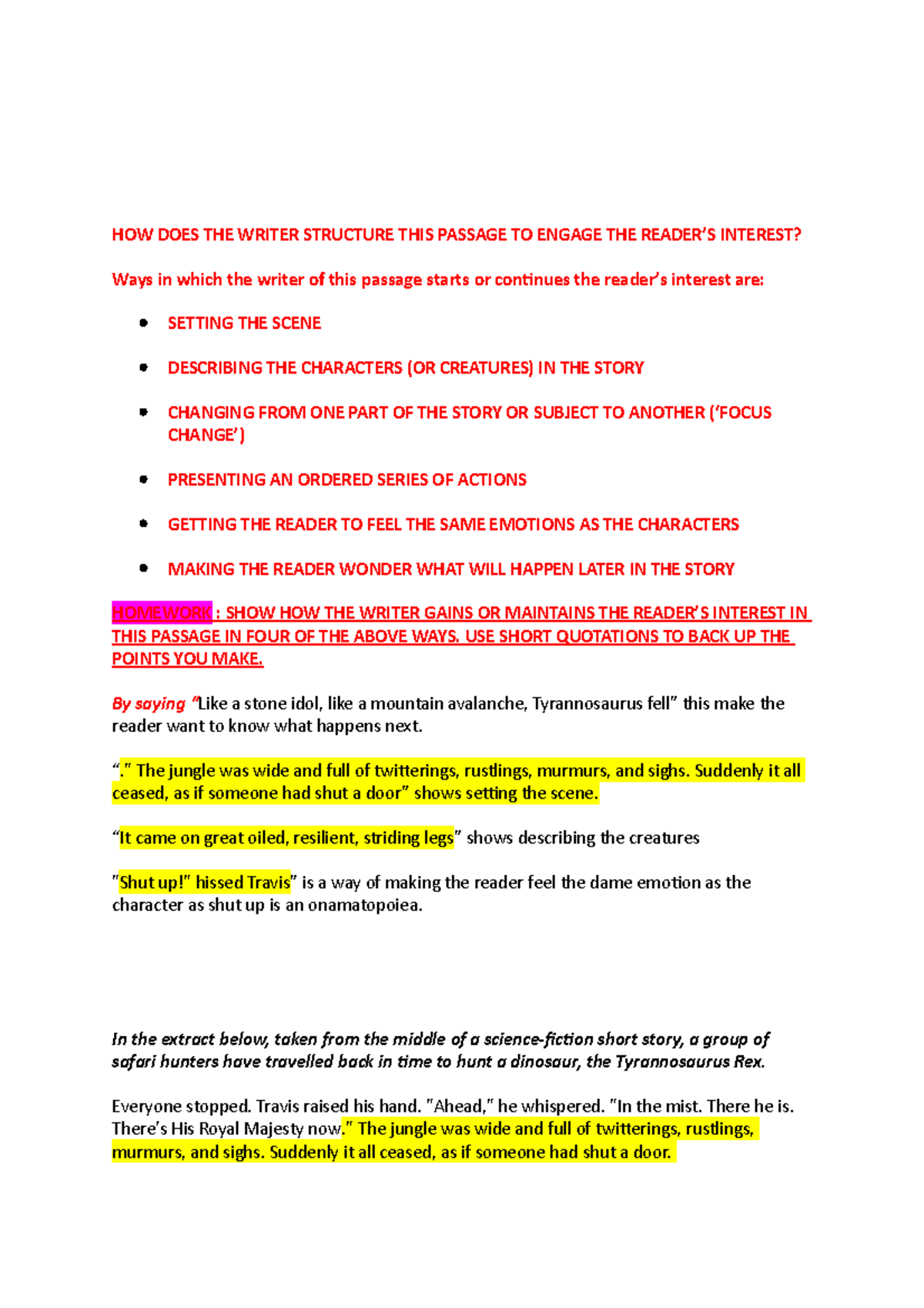 AQA T REX Passage[ 641] - AQA T REX PASSAGE - HOW DOES THE WRITER ...