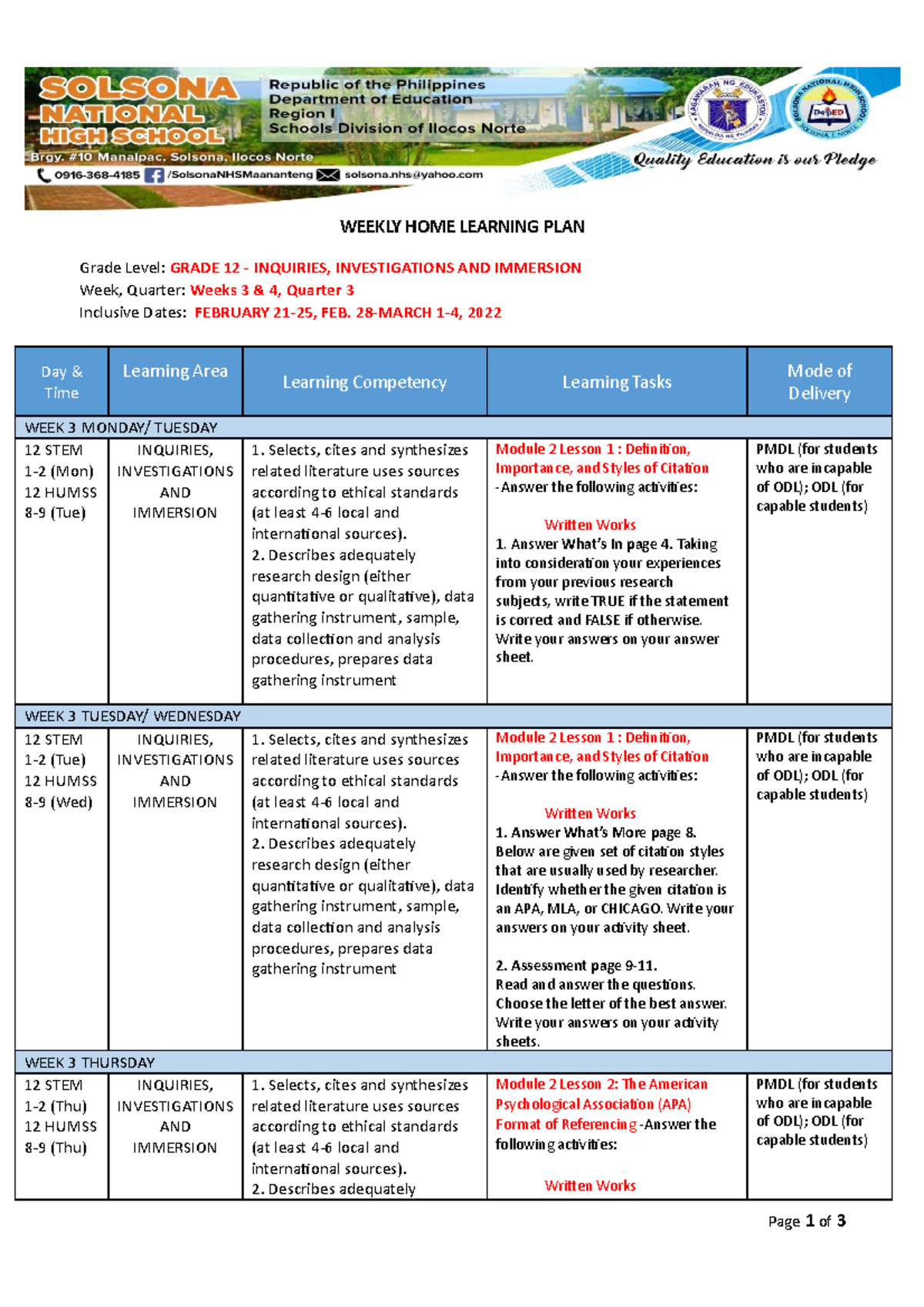 Q3 week 3 4 - this will help the students to be updated on the sequence ...