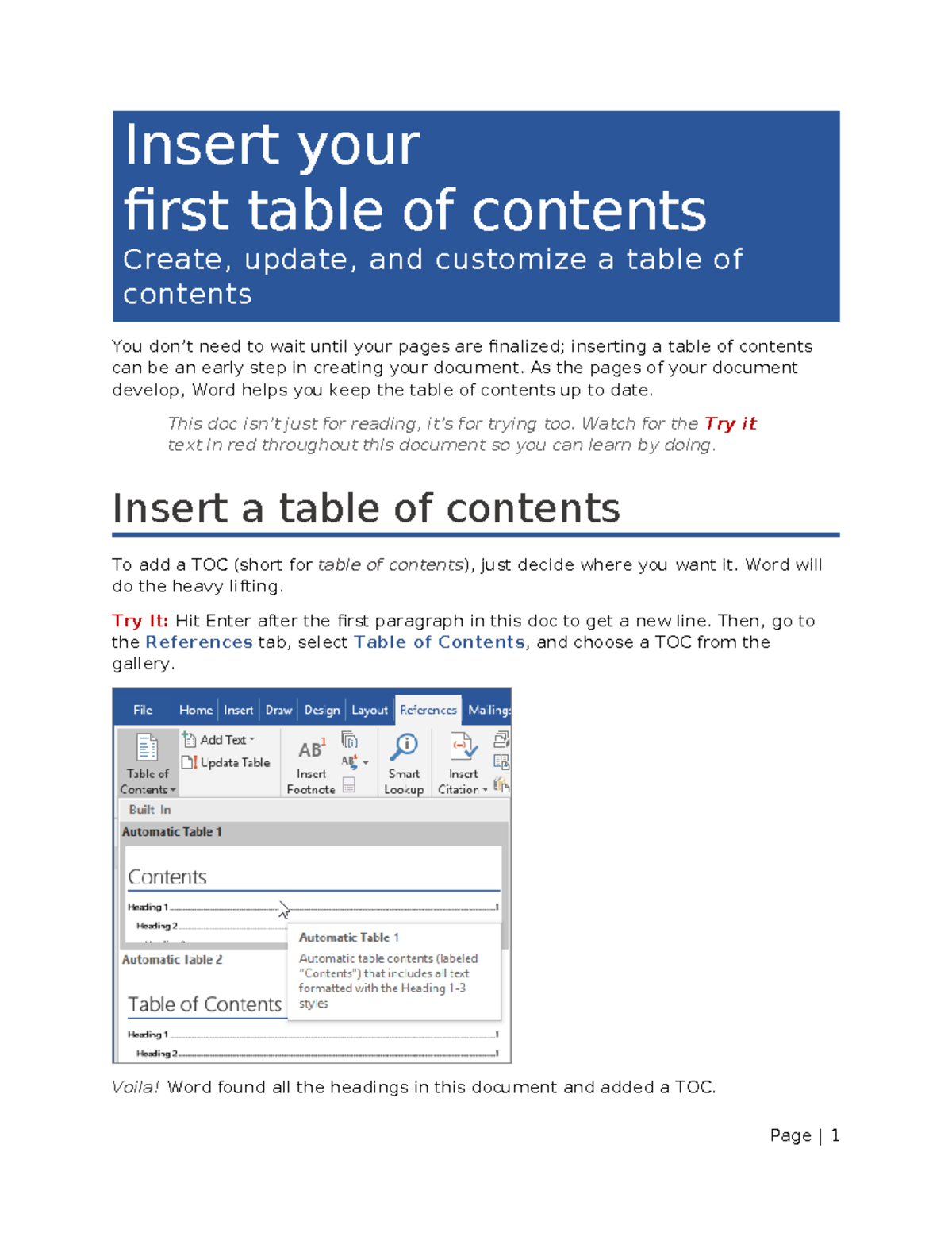 O - ]ljhgh - Insert your first table of contents Create, update, and ...