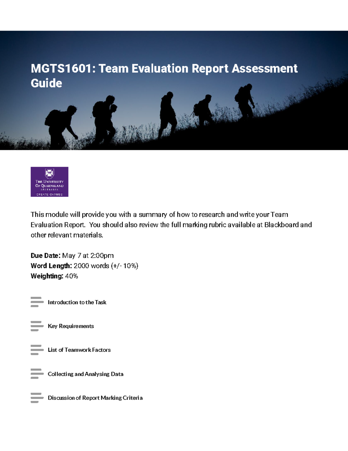 Mgts 1601 team evaluation report assessment guide 0KEl Vay I - This ...