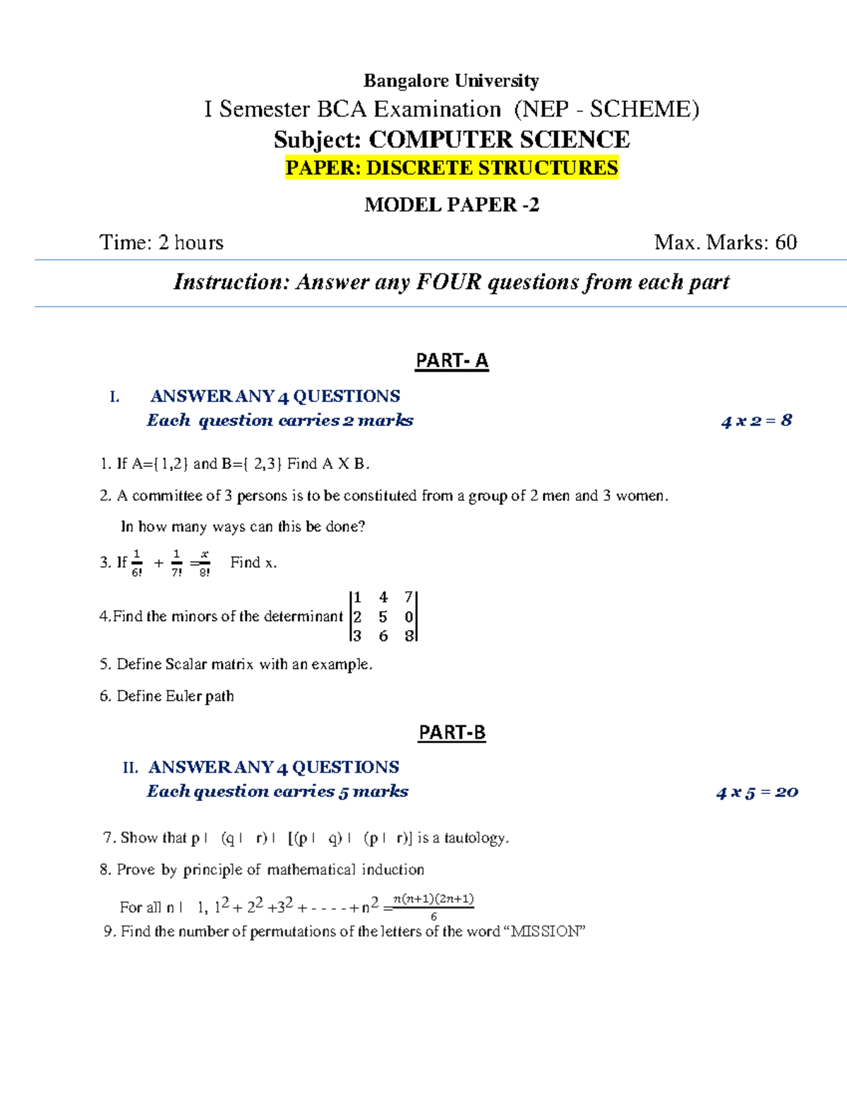 DST- Modelpaper-2 - Maths question bank - Bangalore University I ...