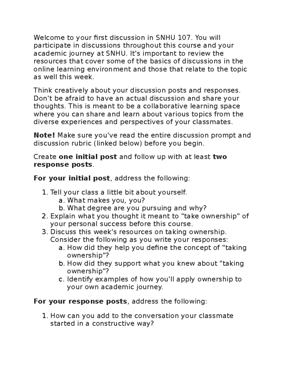 Attribution OF Works SNHU - Welcome to your first discussion in SNHU ...