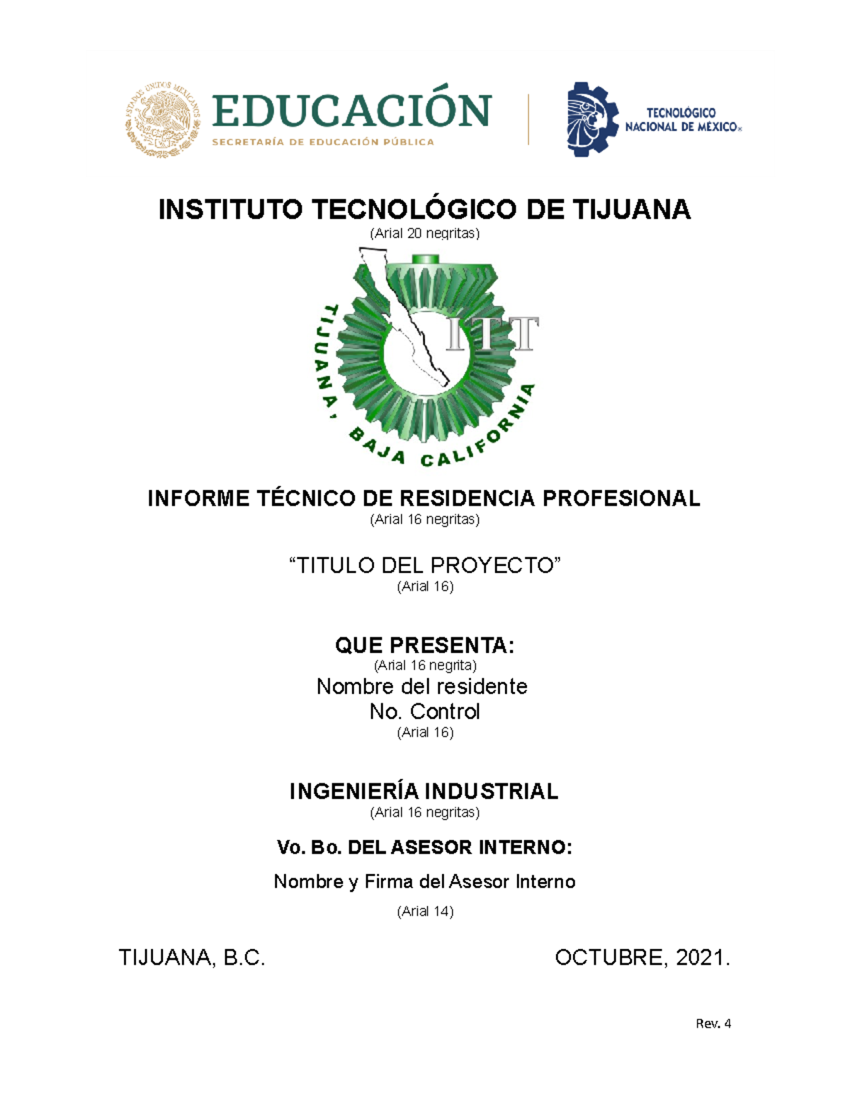 GUÍA PARA EL Informe Técnico DE Residencia Profesional. REV - INSTITUTO ...