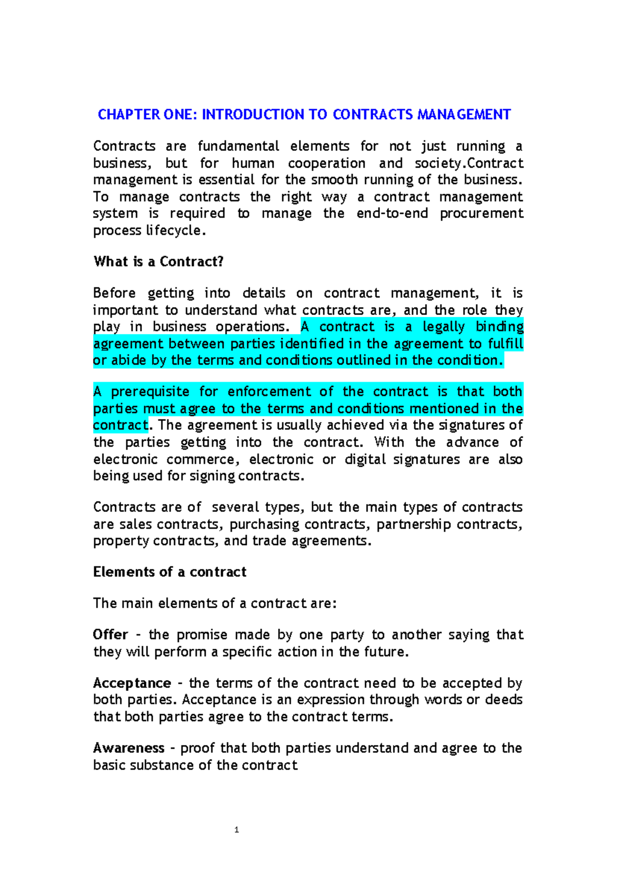 Chapter 1 introduction to PCM - CHAPTER ONE: INTRODUCTION TO CONTRACTS ...