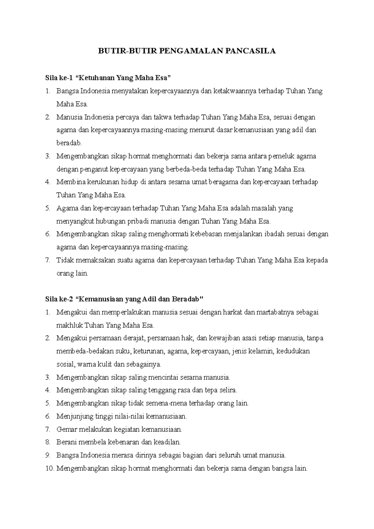 Butir Pancasila - BUTIR-BUTIR PENGAMALAN PANCASILA Sila ke-1 “Ketuhanan ...